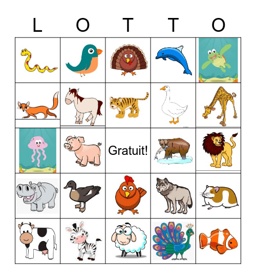 Les Animaux Bingo Card