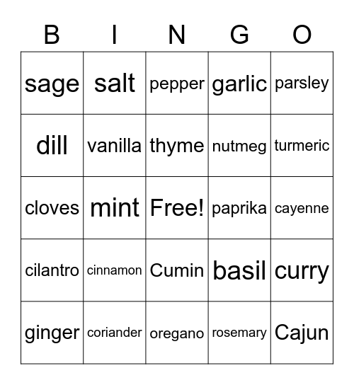 SPICES & HERBS Bingo Card
