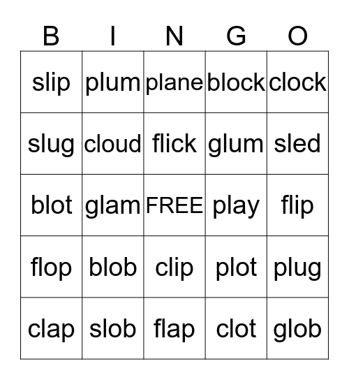 Bingo: Initial L Blends Bingo Card