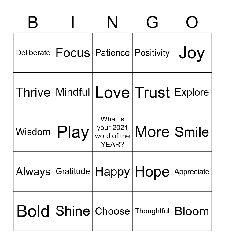 Word of the Year 2021 Bingo Card