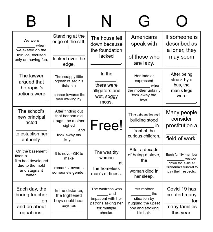 Of Mice and Men Vocab! Bingo Card