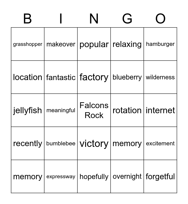 5th grade Bingo Card