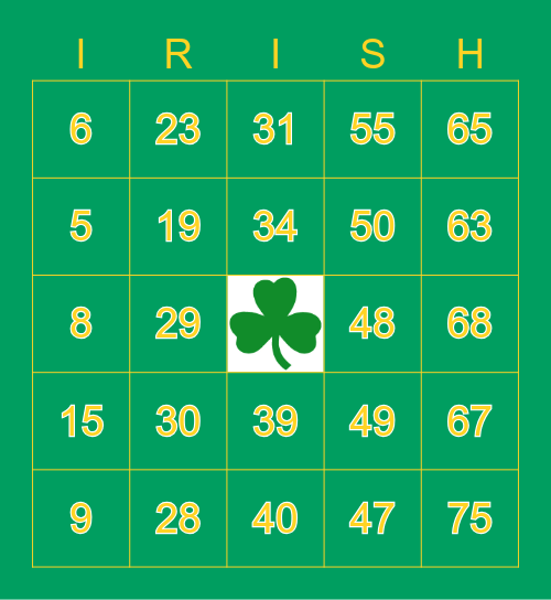 Number Bingo 1-75 Bingo Card
