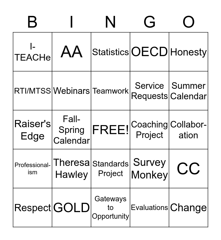 Early Childhood Center of Professional Development Bingo Card
