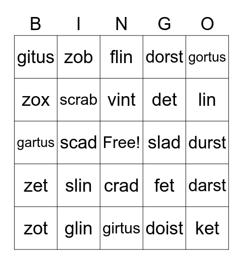 Nonsense Word Bingo ( Blue) Bingo Card