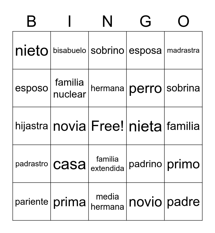La FAMILIA Bingo Card