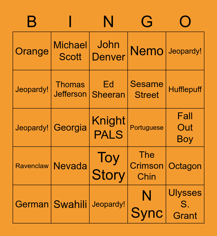 Jeopardy Bingo Card