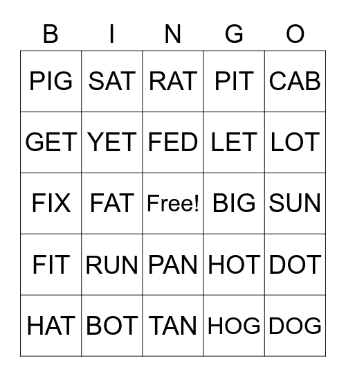 CVC BINGO Card