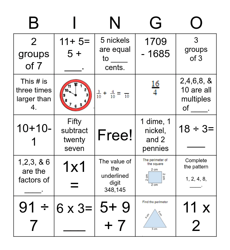 4th grade Math Day Bingo Card