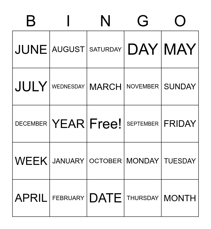ENGLISH LANGUAGE DEVELOPMENT Bingo Card