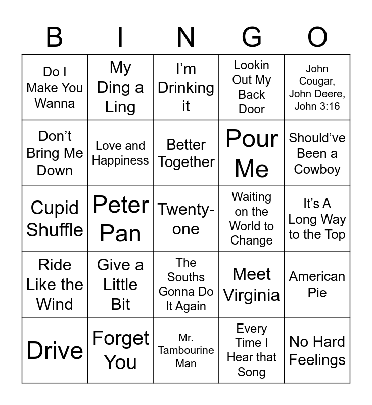 Music Bingo 22 Bingo Card
