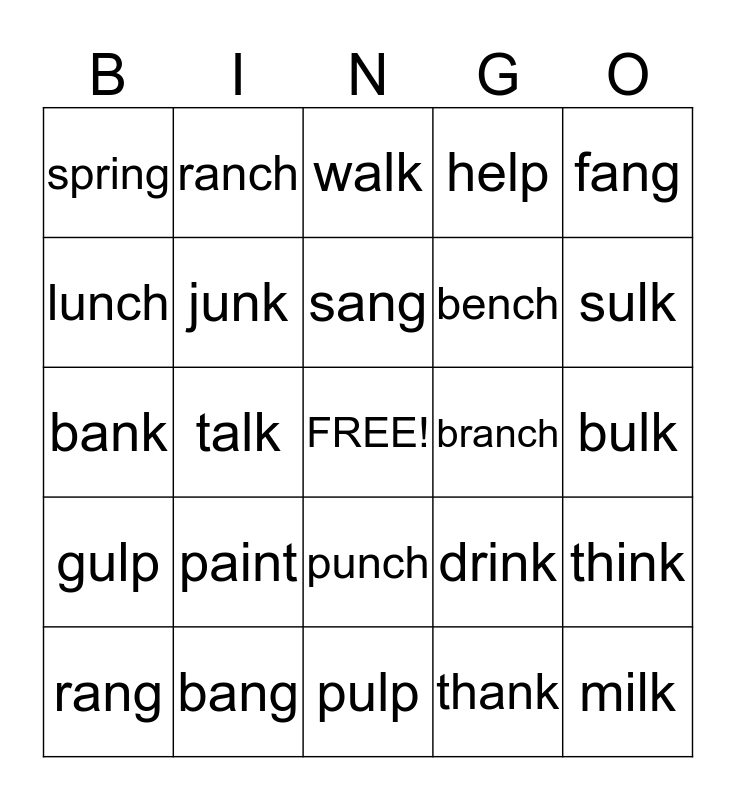 1B Final Blends and Digraphs Bingo Card