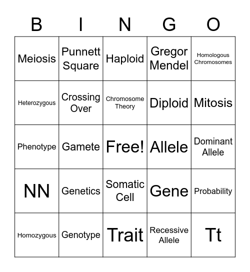 Mendel's Genetics Bingo Card