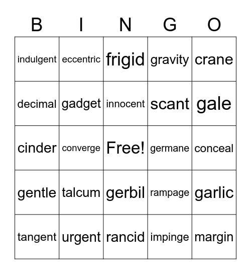 C and G Bingo Card