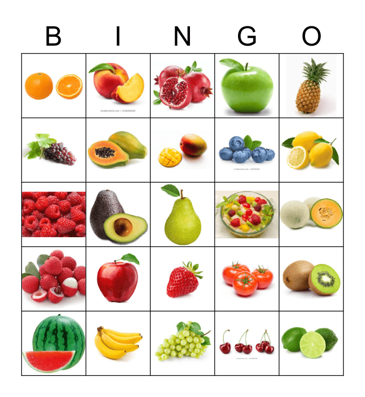 Fruits Bingo Card