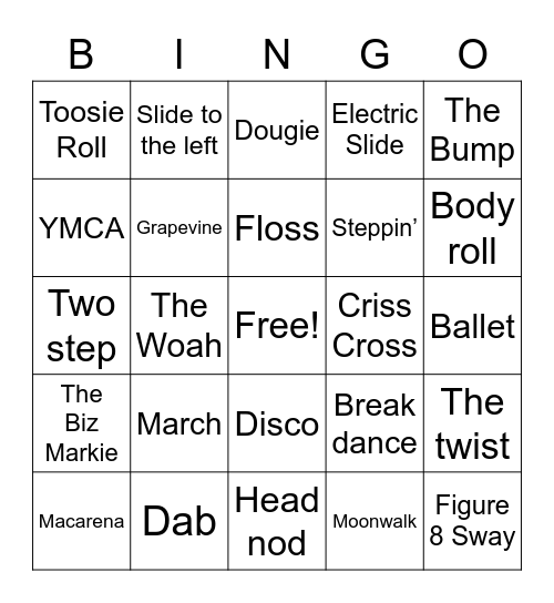 Dance Bingo Card