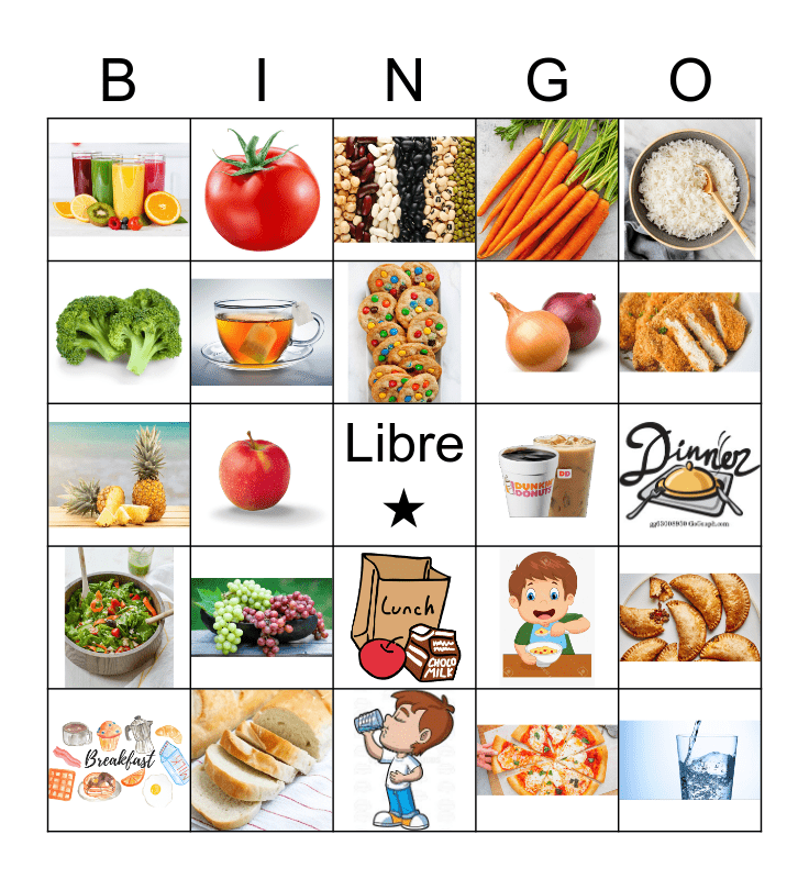 La Comida - Vocabulario Bingo Card