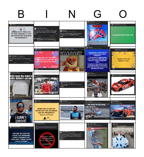 Bubba Wallace Haters' Bingo Card