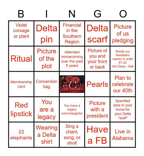 39th Deltaversary 22 Dazzling Diamonds Bingo Card