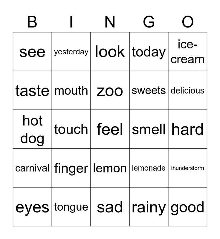 Grade 3- The 5 senses Bingo Card