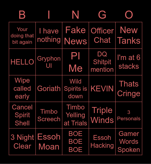 DQ Raid Night Bingo Card