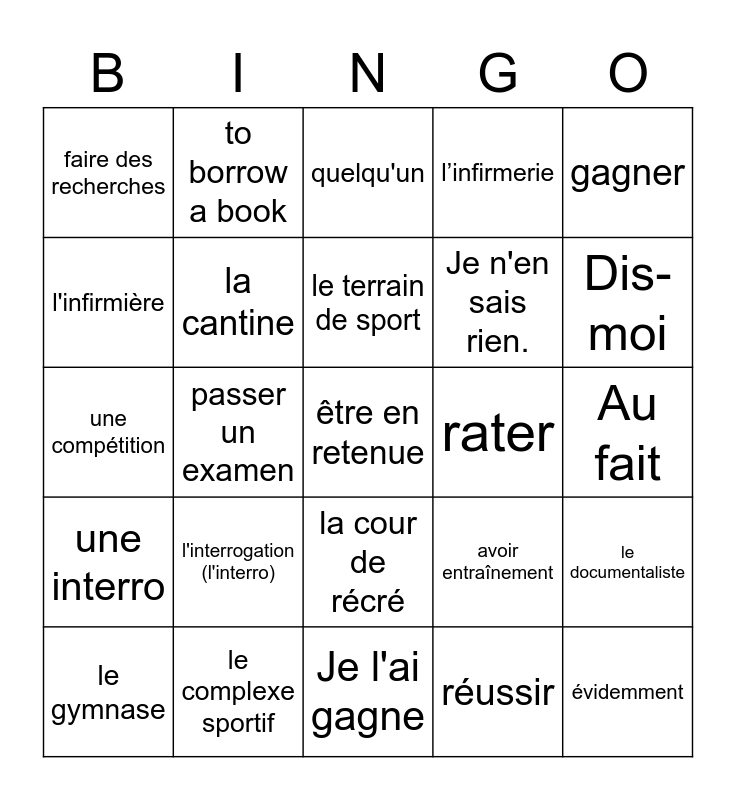 Bien dit 2 chapitre 4 Bingo Card
