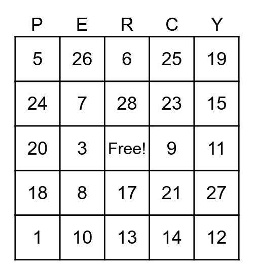 Percy Jackson Bingo! Bingo Card