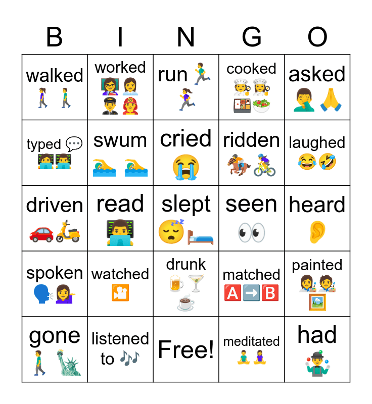 Past participle Bingo Card