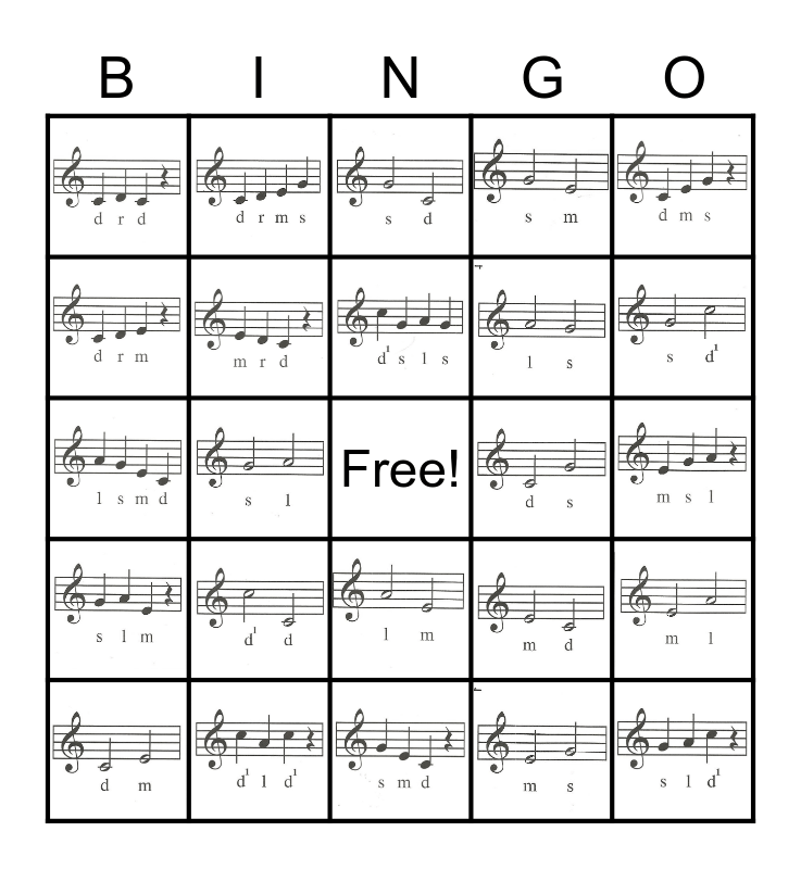 Solfege Bingo Level A Bingo Card