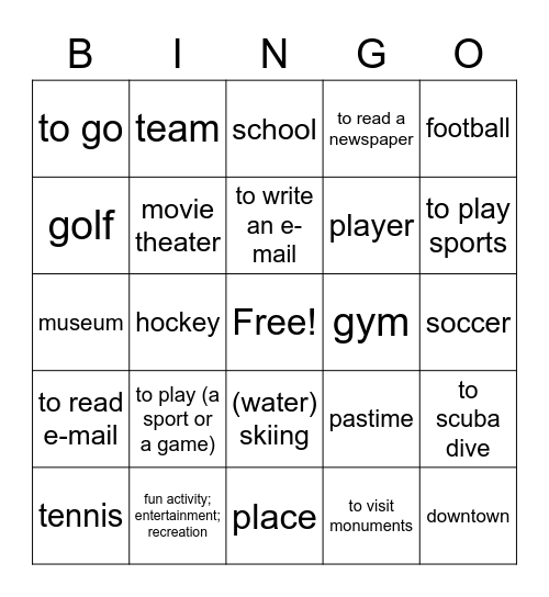 Senderos 1 Lección 4 Los Pasatiempos Bingo Card