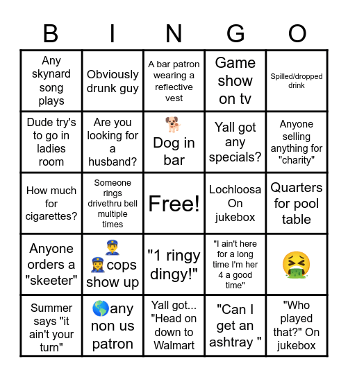 747 Bar Bingo Card