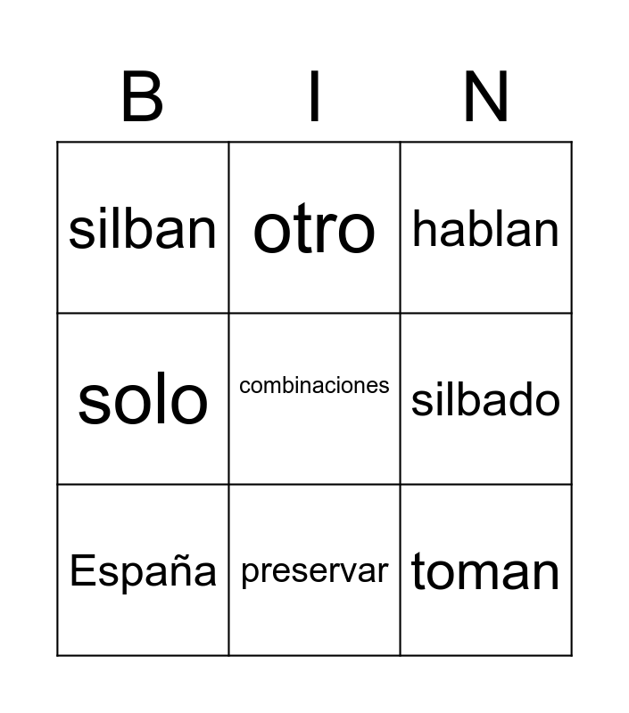 El Silbo Gomero Bingo Card