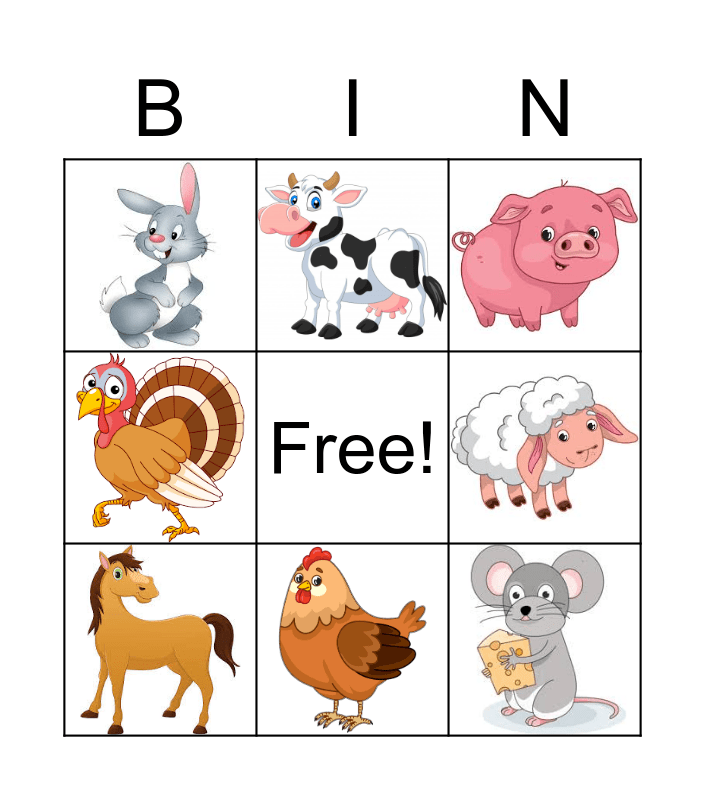 Farm Animals Bingo Card