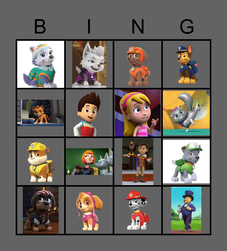 Paw Patrol Bingo Card