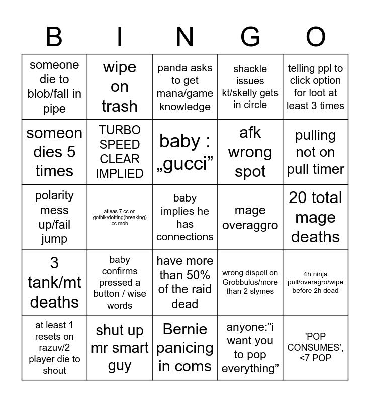 Turbo Speed Clear Bingo Card