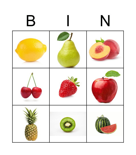 FRUITS Bingo Card