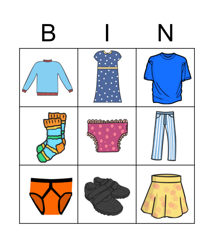 Les vêtements Bingo Card