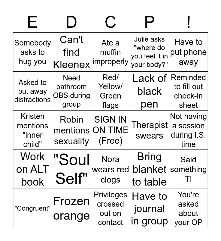 EDCP Bingo Card