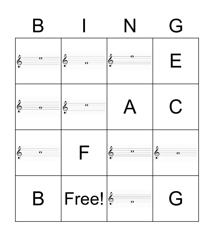 Treble Clef Bingo Card