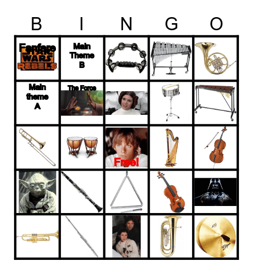 Star Wars themes with Instruments of the Orchestra Bingo Card