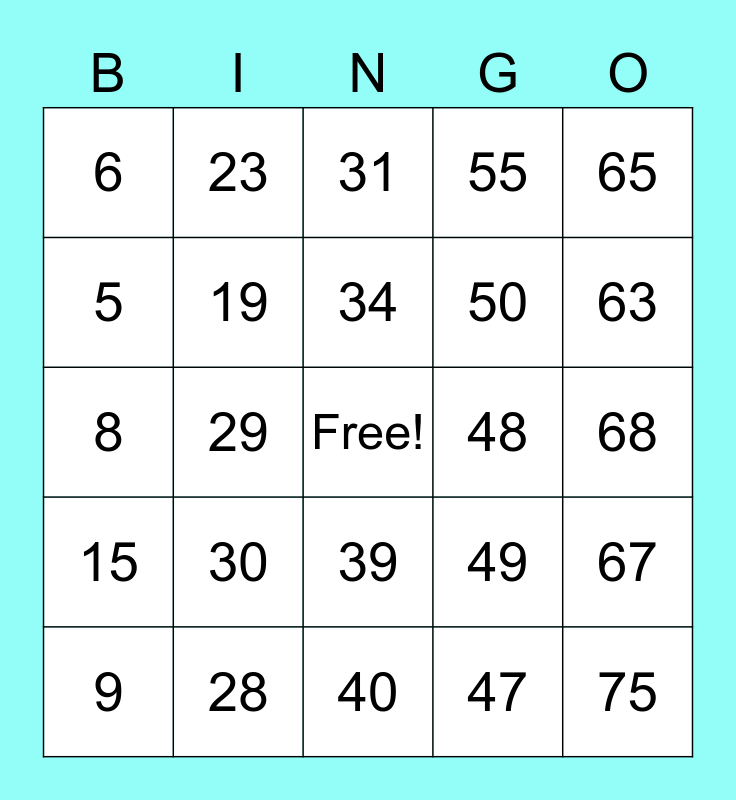 Fancy Bingo! Bingo Card