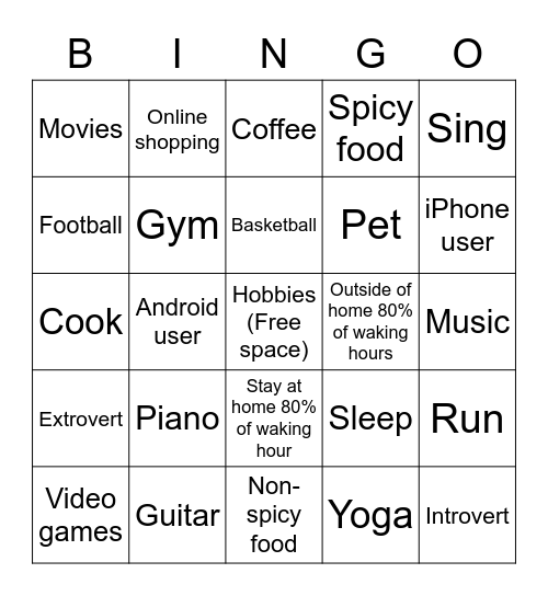 Welcome! Bingo Card