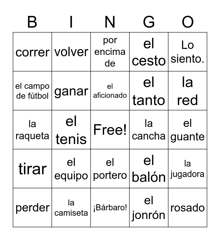 Ch. 5 Vocabulary - Spanish 1 Bingo Card