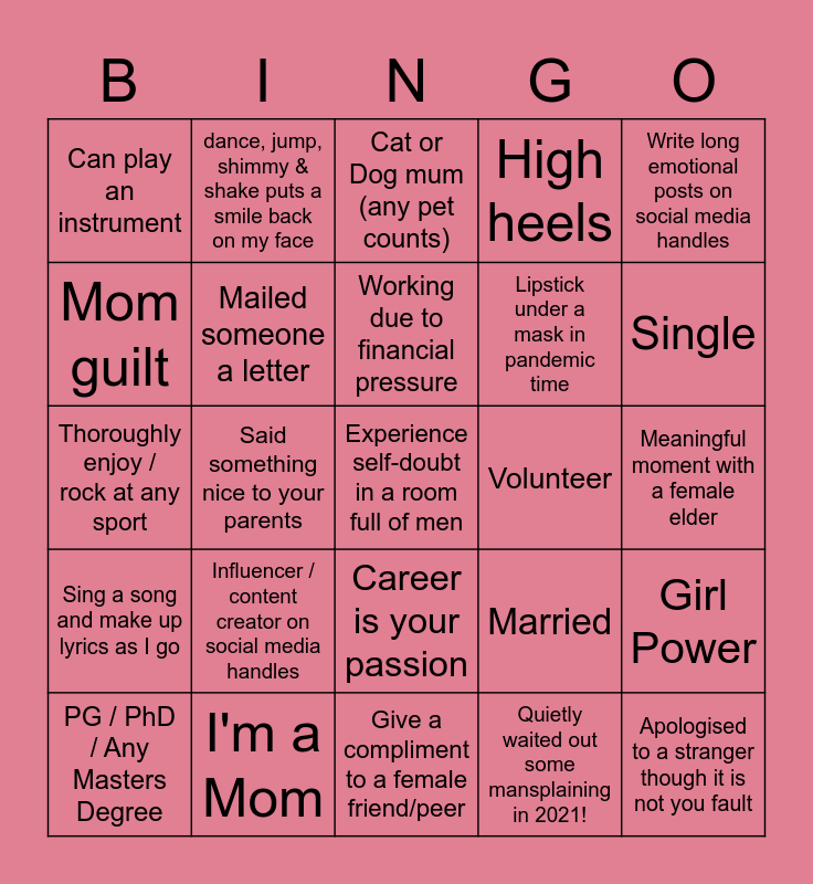 Sirius Women's Day Bingo Card