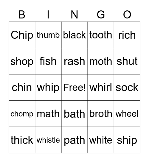 Digraph Bingo Card