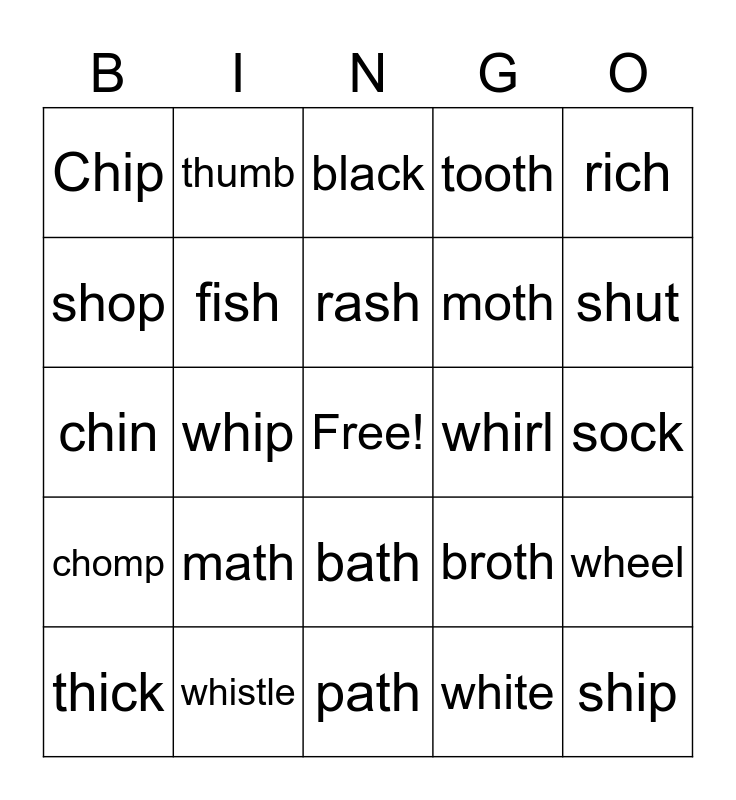 Digraph Bingo Card