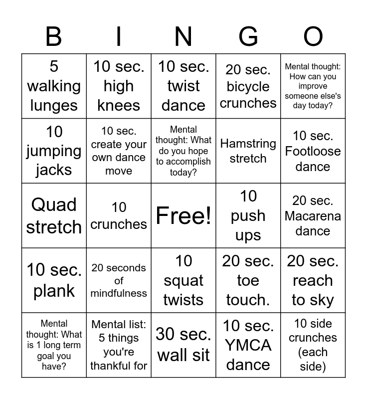 First Things First Class Starter Bingo Card