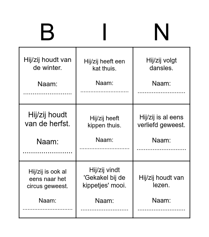 Boekenbingo Card