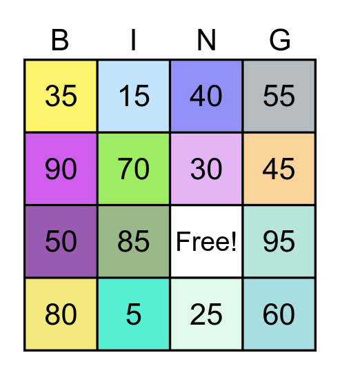 Skip Counting by 5 to up to 100 Bingo Card