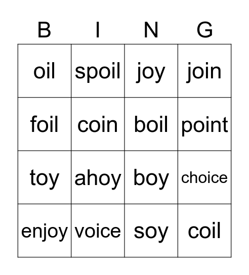 oy/oi - Bingo Card